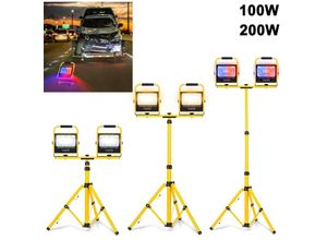 0722909779817 - Led Baustrahler mit Teleskop Stativ Akku Strahler mit Ständer Außenscheinwerfer Handlampe Baustellenlampe (2x100W + Stativ Kaltweiß) - Froadp