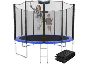 4260495758244 - KINETIC SPORTS Trampolin Outdoor Salto Plus Ø 183 244 305 366 400 430 490 cm - TÜV Rheinland geprüft Komplett-Set für Kinder USA Sprungtuch Netz Randpolster Leiter - bis zu 160kg Blau-4 Ø 275 cm Ø 275 cm Blau-4