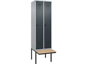 4068427630534 - Kleiderspind Evolo Plus 2 Abteile à 300 mm Breite schwebende Sitzbank B 600 x T 815 x H 2120 mm Drehriegel weißaluminium anthrazitgrau