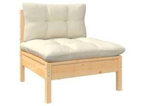 8720286670668 - Bonnevie - Garten-Mittelsofa mit KissenGartensofa Creme Massivholz Kiefer vidaXL