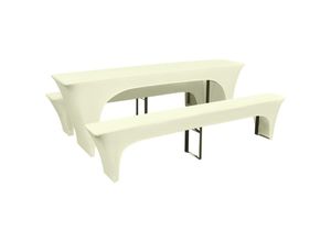 8718475978039 - Bonnevie - Dreiteiliges Schonbezug-Set für Biertisch Bänke Stretch Creme vidaXL729435