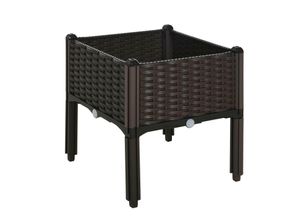 4250871299386 - Hochbeet in Rattan-Optik dunkelbraun 40 x 40 x 44 cm (LxBxH) Kräuterbeet Pflanzkasten Blumenkasten Gartenbeet