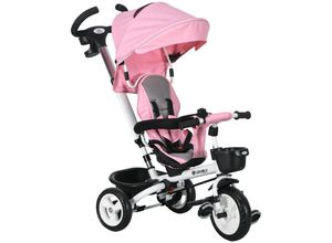 4255633566645 - 6 in 1 Dreirad mit Schubstange Kinderdreirad mit Sicherheitsgurt Rosa