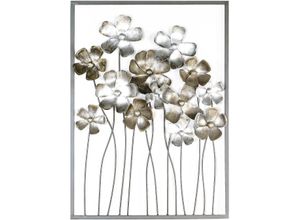 4001250747413 - Wanddekoobjekt GILDE Wandrelief Fleurs braun champagnerfarben Wanddekoobjekte Gr B H T 58 cm x 80 cm x 3 cm Blumen silberfarben Wanddekoration Wanddeko aus Metall Blumen dekorativ im Esszimmer & Wohnzimmer