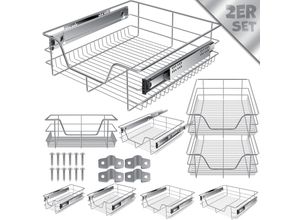 4260598872359 - Teleskopschublade Küchenschublade Küchenschrank Korbauszug Schrankauszug Vollauszug Schublade 2x 50cm - Silber - Silber - Kesser