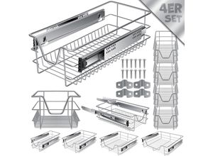 4260598872311 - Teleskopschublade Küchenschublade Küchenschrank Korbauszug Schrankauszug Vollauszug Schublade 4x 30cm - Silber - Silber - Kesser