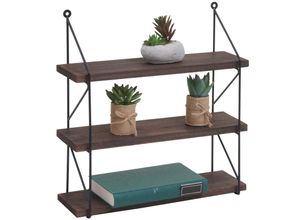 4057651823645 - Wandregal MCW-K78 Hängeregal Schweberegal Regal 3 Regalböden Metall Massiv-Holz Industrial 40x40x13cm ~ dunkelbraun
