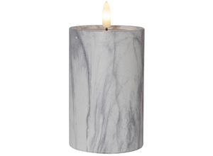 7391482050397 - Kerze Flamme Marble Stumpenkerze Mamor-Design led Timer Warmweiß 15 cm - Star Trading