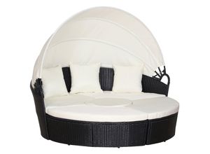 4250871281558 - Polyrattan Sonneninsel mit Sonnendach schwarz creme 175 x 180 x 147 cm (BxTxH) Rattanliege Sonnenliege Loungegruppe Gartenmöbel