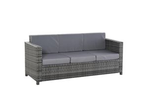 4251774904018 - 3 - Sitzer Rattansofa mit Kissen 185 x 70 x 80 cm (LxBxH? Gartencouch Gartenmöbel Loungesofa Rattan Terasse