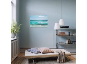 4055065031793 - Leinwandbild Keilrahmenbild - Coastline - Größe 60 x 40 cm Baum Berge Blumen Blätter Foto Jahreszeiten Landschaft Meer Natur Palmen Strand (Packung 1 St) 60x40 cm (Breite x Höhe) Keilrahmenbild blau