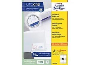 4004182249574 - AVERY Zweckform UltraGrip Universaletiketten 3653-200 Selbsthaftend Spezial Weiß 105 x 423 mm 220 Blatt à 14 Etiketten