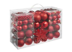 4061173052018 - tectake® Weihnachtskugeln 86-er Set in Rot inklusive Perlenkette und Stern matt glänzend und glitzernd Durchmesser 3 4 und 6 cm