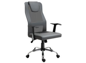 4250871264933 - Bürostuhl Drehstuhl höhenverstellbar Chefsessel Schreibtischstuhl ergonomisch Kunstleder Grau 66 x 73 x 108-118 cm - Grau - Vinsetto