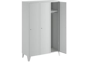 4250618208473 - Garderobenschrank mit Füßen HxBxT 1850 x 1200 x 500 mm 3 Abteile lichtgrau