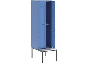 4250618235721 - Halbhoher Garderobenschrank mit Sitzbankuntergestell 300 mm 4 Fächer Vollwand lichtblau