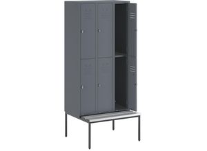 4250618235882 - Halbhoher Garderobenschrank mit Sitzbankuntergestell 300 mm 6 Fächer Vollwand blaugrau