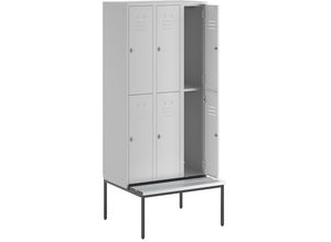 4250618235899 - Halbhoher Garderobenschrank mit Sitzbankuntergestell 300 mm 6 Fächer Vollwand lichtgrau