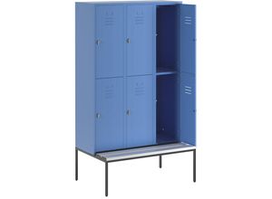 4250618235929 - Halbhoher Garderobenschrank mit Sitzbankuntergestell 400 mm 6 Fächer Vollwand lichtblau