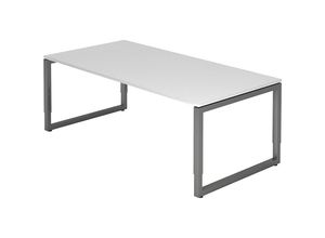 4032062167731 - HAMMERBACHER RS2E höhenverstellbarer Schreibtisch weiß rechteckig Kufen-Gestell grau 2000 x 1000 cm