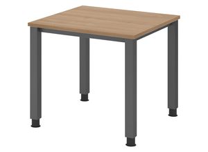 4032062311028 - HAMMERBACHER QS08 höhenverstellbarer Schreibtisch nussbaum quadratisch 4-Fuß-Gestell grau 800 x 800 cm