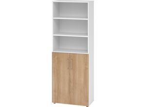 4032062324851 - eurokraft pro Büroregalschrank 5 Fachböden 6 Ordnerhöhen davon 3 offen weiß   Nussbaum