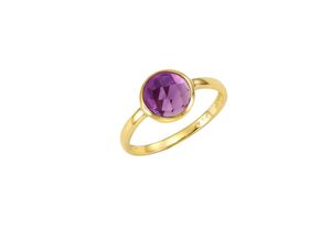 4006046307444 - Fingerring CELESTA 375 Gold mit Amethyst Fingerringe Gr 054 (172) Gold gelb (gelb lila) Damen Fingerringe