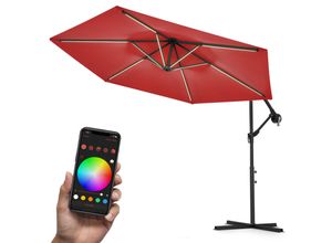 4054748017512 - Swing&Harmonie® Luxus LED Sonnenschirm mit RGB Beleuchtung inkl Fernbedienung APP Steuerung Ampelschirm Garten Schirm 350cm - rot