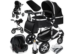 4260663280980 - KESSER® Loops 3 in 1 Kinderwagen Kombikinderwagen Komplettset incl Babywanne & Buggy Sportsitz & Auto-Babyschale - Voll-Gummireifen - Wickeltasche Regenschutz Kindertisch Set