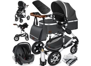 4260663280973 - KESSER® Loops 3 in 1 Kinderwagen Kombikinderwagen Komplettset incl Babywanne & Buggy Sportsitz & Auto-Babyschale - Voll-Gummireifen - Wickeltasche Regenschutz Kindertisch Set