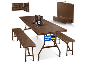 4260635554491 - KESSER® Bierzeltgarnitur - 3-teilig Set Tisch + 2 x Bank für drinnen - draußen klappbar Tragegriffe HxBxT 73x180x75 cm  Kunststoff Rattan-Look Gartengarnitur  Klapptisch  Gartentisch