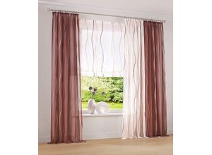 6944185403857 - Gardine MY HOME Dimona Gardinen Gr 145 cm Kräuselband 140 cm beige (creme schoko) Kräuselband Gardine 2er-Set Transparent Voile Polyester Wellen