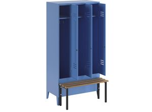 4250618230474 - Kleiderspind mit vorgebauter Bank Vollwand-Türen Abteilbreite 300 mm 3 Abteile lichtblau