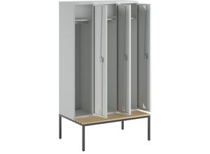 4061753010506 - eurokraft pro Mehrzweck- und Garderobenschrank mit Sitzbank 3 Abteile Breite 1200 mm Türen lichtgrau