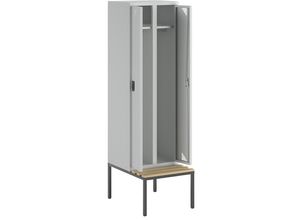 4061753010414 - eurokraft pro Mehrzweck- und Garderobenschrank mit Sitzbank 2 Abteile Breite 600 mm Türen lichtgrau
