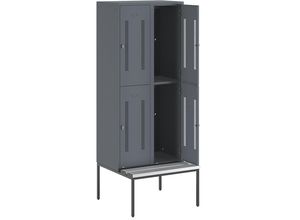 4250618236223 - Halbhoher Garderobenschrank mit Sitzbankuntergestell 400 mm 4 Fächer Lochblech blaugrau