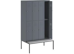 4250618236018 - Halbhoher Garderobenschrank mit Sitzbankuntergestell 300 mm 8 Fächer Vollwand blaugrau