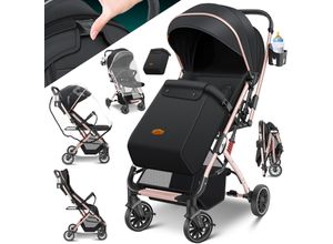 4255598325943 - KIDIZ® Kinderwagen Kinderbuggy klappbar Liegebuggy Sportwagen Faltbar 360° Räder 5-Punkt Gurt Inkl Fußsack Getränkehalter Regenabdeckung & Moskitonetz verstellbare Rückenlehne & Sonnenverdeck