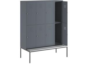 4250618236063 - Halbhoher Garderobenschrank mit Sitzbankuntergestell 400 mm 8 Fächer Vollwand blaugrau