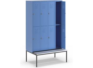 4250618235981 - Halbhoher Garderobenschrank mit Sitzbankuntergestell 300 mm 8 Fächer Vollwand lichtblau