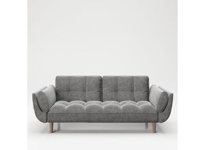 7640136868964 - PLAYBOY - Sofa SCARLETT gepolsterte Couch mit Bettfunktion Samtstoff in Grau mit Massivholzfüsse Retro-Design