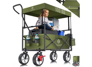 4260729116550 - KESSER® Bollerwagen faltbar mit Dach Handwagen Transportkarre Gerätewagen inkl 2 Netztaschen und Einer Außentasche klappbar Vollgummi-Reifen bis 100 kg Tragkraft Mit Vorderrad-Bremse