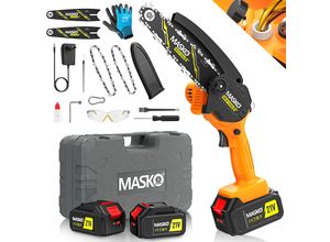 4255598328180 - MASKO® Mini-Kettensäge mit Akku 8000mAh Handkettensäge Elektro mit 2 Akku 4000mAh für Gartenscheren Astscheren Holzschneiden Motorsäge 800W automatisches Ölsystem