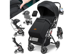 4255598325950 - KIDIZ® Kinderwagen Kinderbuggy klappbar Liegebuggy Sportwagen Faltbar 360° Räder 5-Punkt Gurt Inkl Fußsack Getränkehalter Regenabdeckung & Moskitonetz verstellbare Rückenlehne & Sonnenverdeck