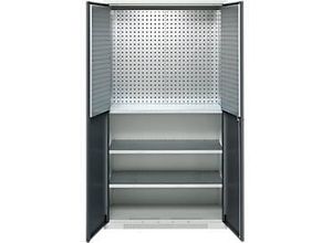 4051273792952 - Genius Materialschrank FS 5 OH abschließbar Lochrasterwände 3 Fachböden bis 450 kg B 1055 x T 520 x H 1950 mm lichtgrau anthrazitgrau