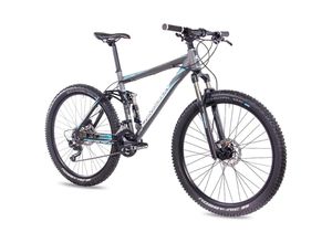 4250585419476 - Chrisson Hitter Mountainbike Fully 275 Zoll Damen Herren 170 - 185 cm MTB Fahrrad 27 Gänge Trailbike grau blau 46 cm