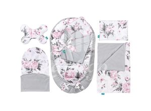 4262471585042 - Set für Neugeborene 6-teiliges Babynest Baumwolle mit Samt Baby Nestchen 95×55 cm inkl Baby Kissen Babydecke Babyhörnchen Erstausstattung