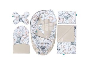 4262471585080 - Set für Neugeborene 6-teiliges Babynest Baumwolle mit Samt Baby Nestchen 95×55 cm inkl Baby Kissen Babydecke Babyhörnchen Erstausstattung