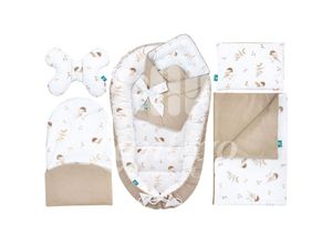 4262471585028 - Set für Neugeborene 6-teiliges Babynest Baumwolle mit Samt Baby Nestchen 95×55 cm inkl Baby Kissen Babydecke Babyhörnchen Erstausstattung