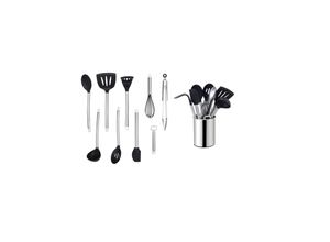 4260238067732 - Küchenorganizer-Set ECHTWERK silber (silberfarben) Edelstahl Silikon Küchenhelfer-Sets Kochbesteck mit Edelstahlgriff Antihaft Silikon Utensilienhalter